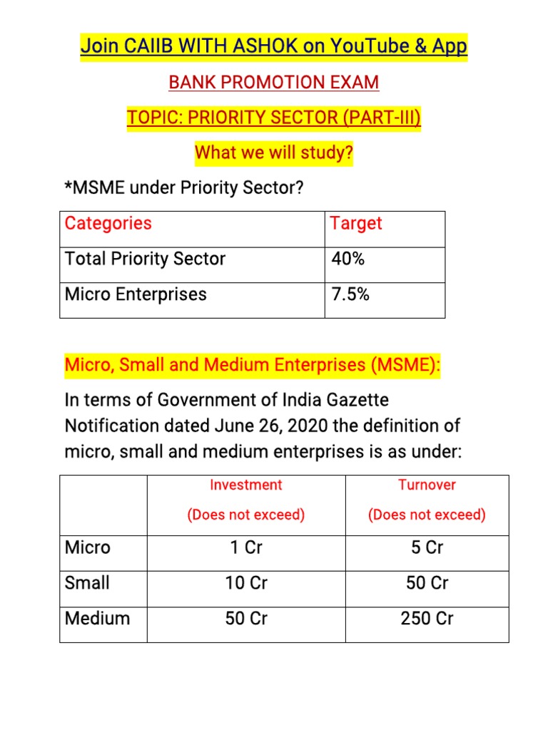 Caiib With Ashok Promotion Priority Sector Lecture 3 | PDF