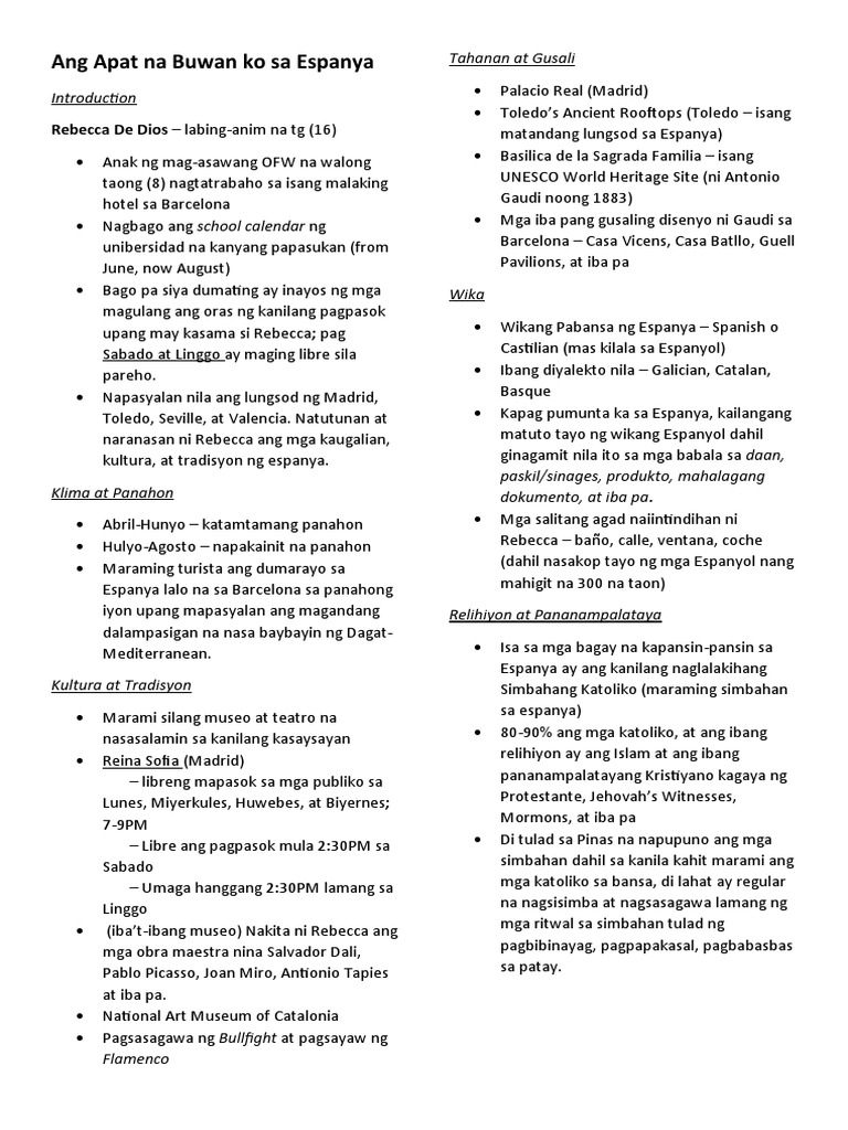 Ang Apat Na Buwan Ko Sa Espanya | PDF