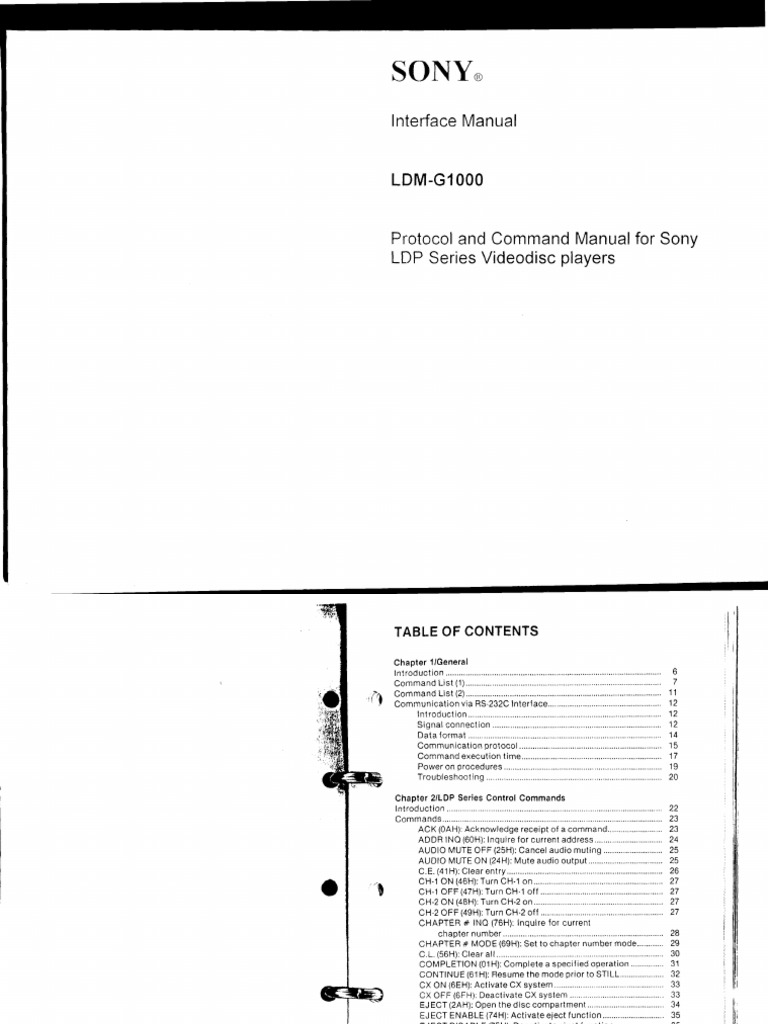 Sony LDM-G1000 Protocol and Command Manual For Sony LDP Series Videodisc Players | PDF