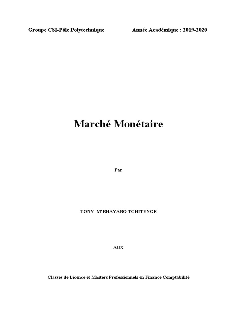 Groupe CSI Cours de Marché Monétaire | PDF | Banques | Marché monétaire