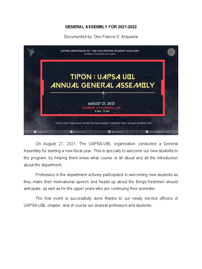 UBLC UAPSA Documentation 2021-2022 | PDF | Career & Growth | Social Science