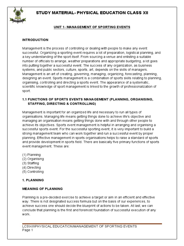 Functions of Sports Event Management | PDF | Human Resources | Tournament
