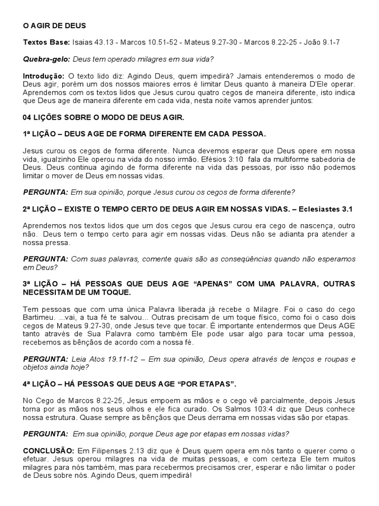 O Agir de Deus | PDF | Jesus | Deus