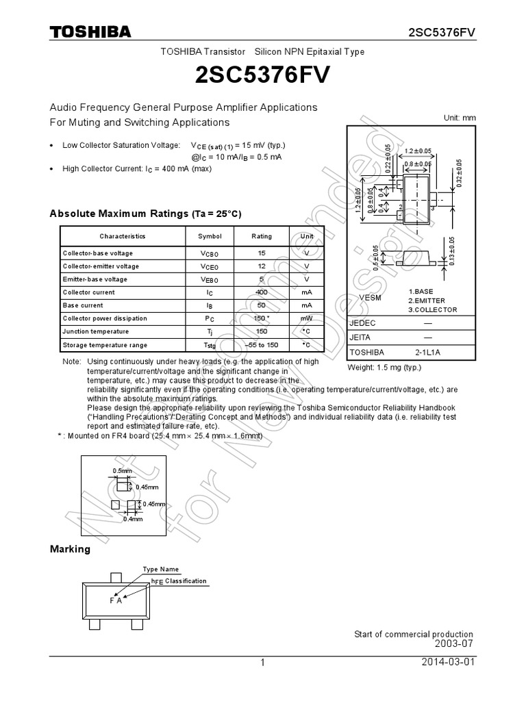 Datasheet 2SC5376FV | PDF | Bipolar Junction Transistor | Reliability Engineering