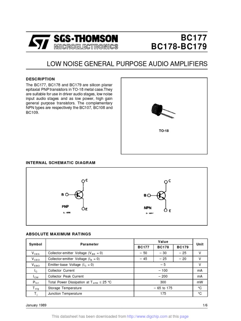 Datasheet BC179 | PDF | Bipolar Junction Transistor | Electrical ...