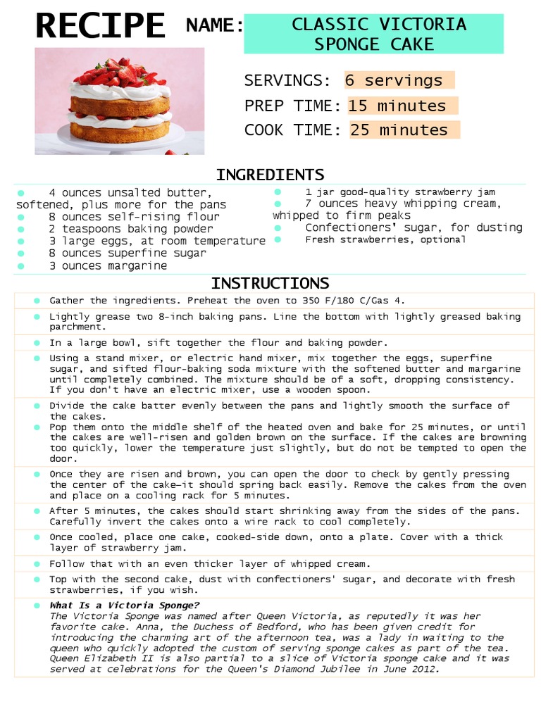 Receta 12 - Victoria Cake - Ingles | PDF | Cakes | Baking