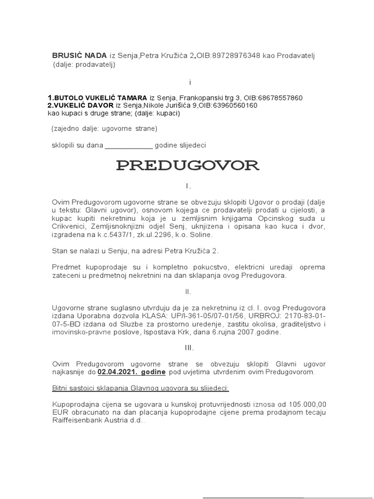 Predugovor 1 | PDF