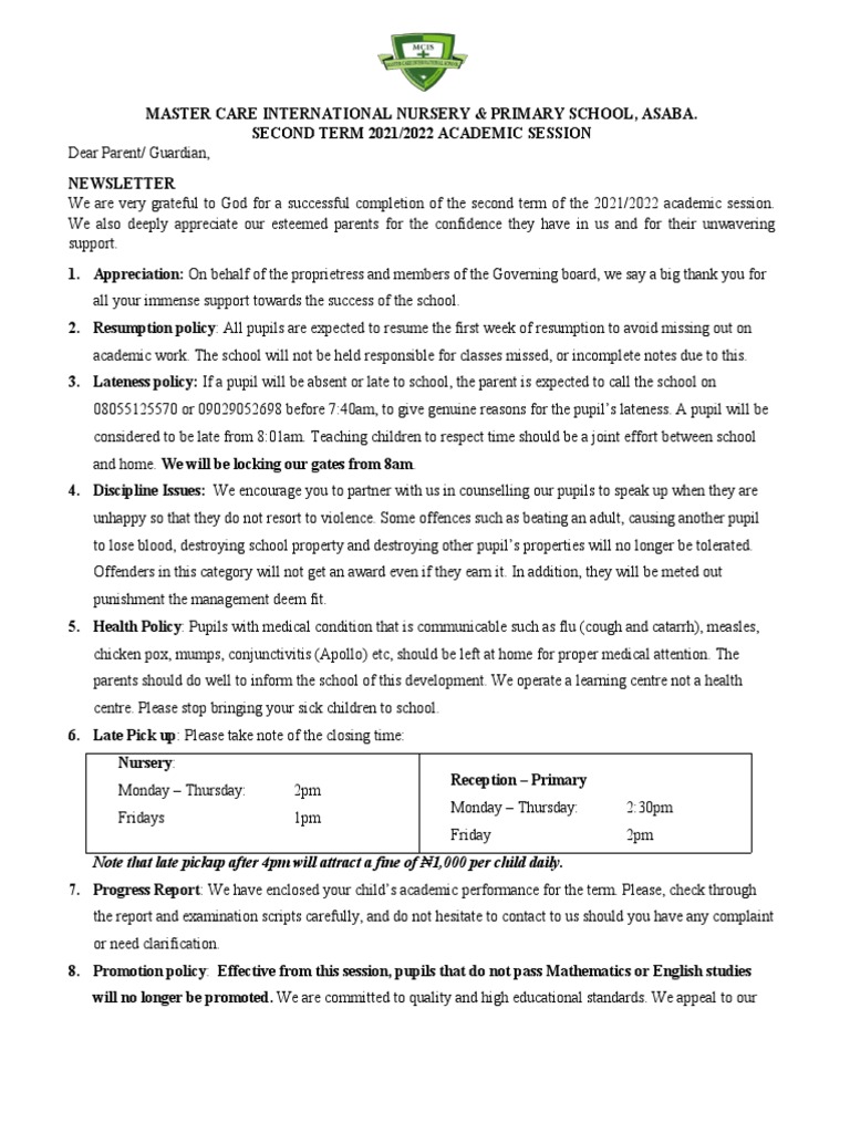 MCIS Second Term Newsletter 2021/2022 | PDF