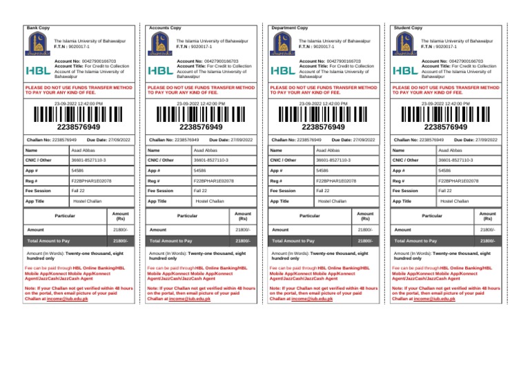 Challan | PDF | Fee | Money