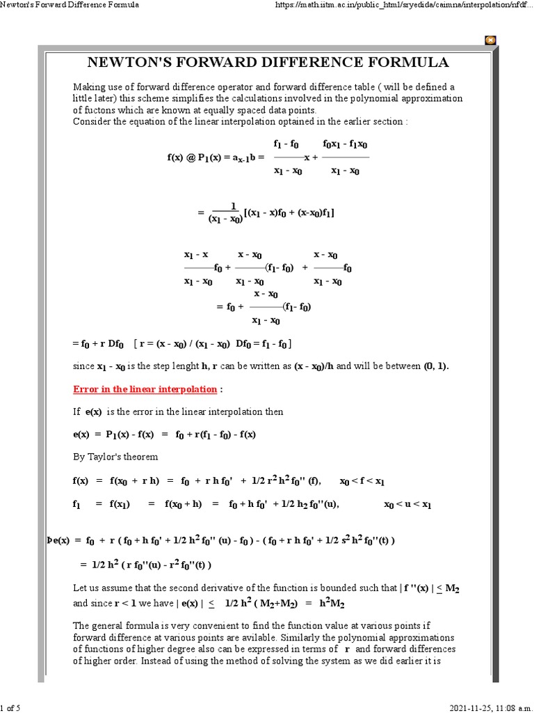 Newton's Forward Difference Formula | PDF | Finite Difference | Equations
