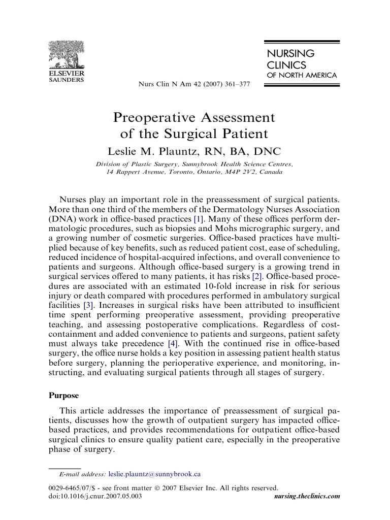 Preoperative Assessment. Plauntz (2007) | PDF | Surgery | Aspirin