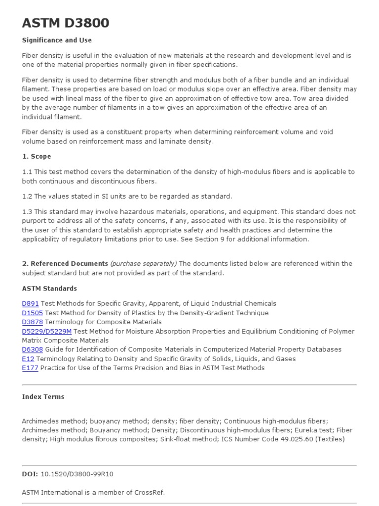 ASTM D3800 - 99 (2010) Standard Test Method For Density of High Modulus ...