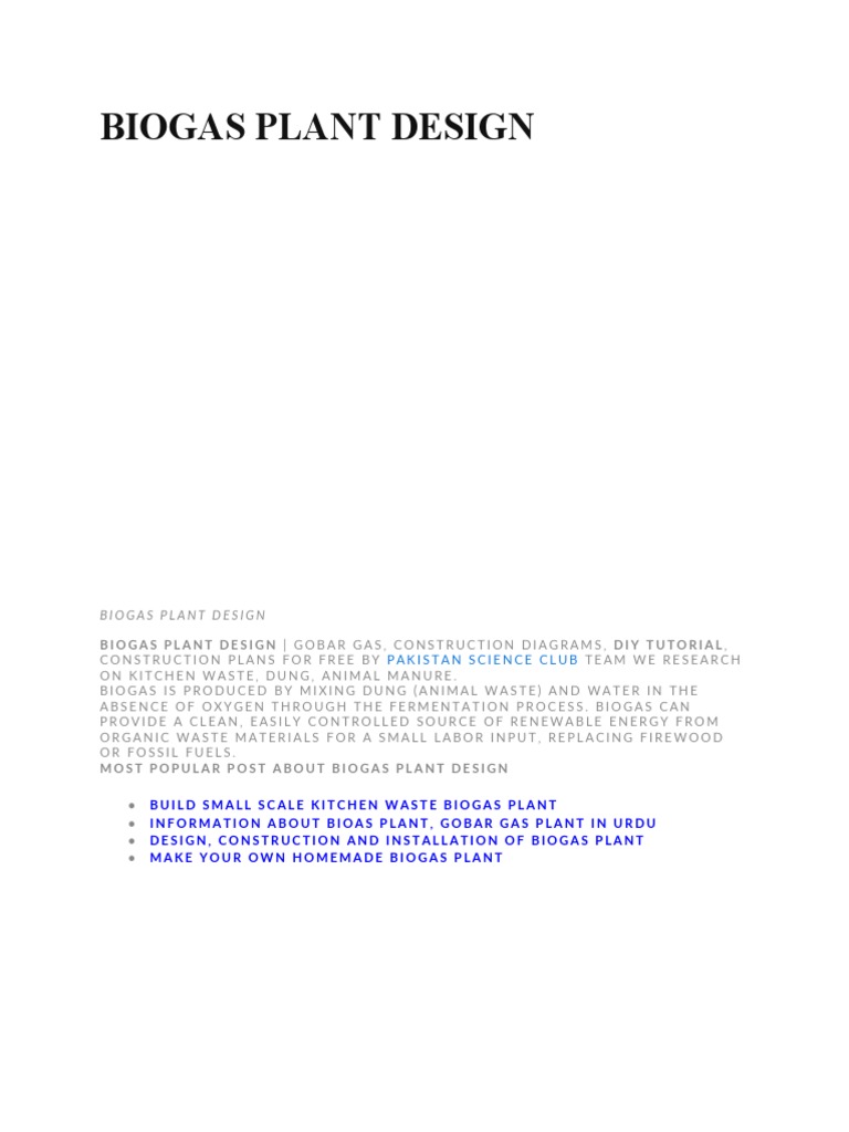 DIY Biogas Plant Guide | PDF