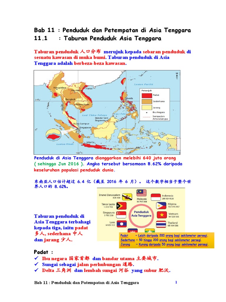 Bab 11 Penduduk Dan Petempatan Di Asia Tenggara | PDF Bab 11 Penduduk Dan Petempatan Di Asia Tenggara | PDF
