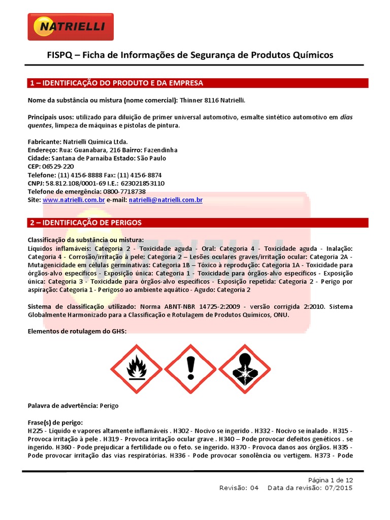 Fispq Thinner 8116 Natrielli | PDF | Etanol | Ciências Físicas