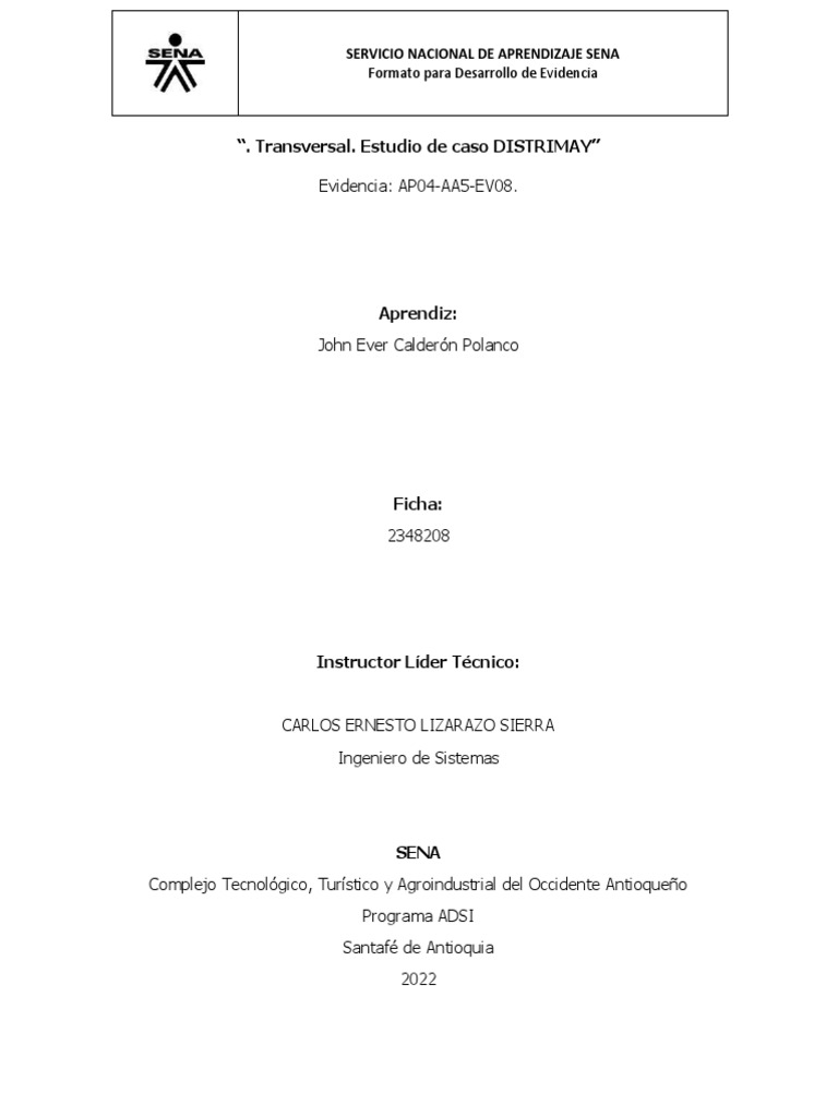 AP04-AA5-EV08. Transversal. Estudio de Caso DISTRIMAY | PDF | Business | Caso de estudio