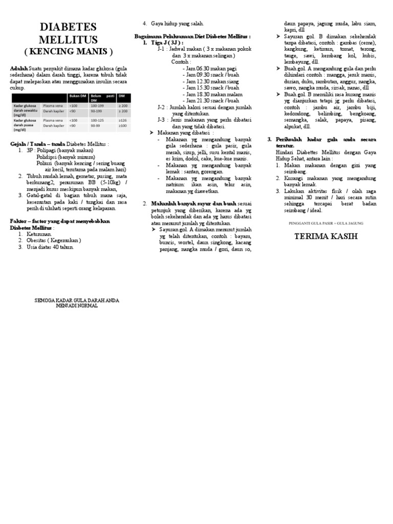 Leaflet Diabetes Mellitus | PDF