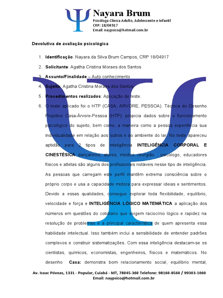 Devolutiva Psicologica Agata | PDF | Psicologia | Timidez