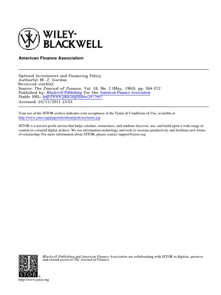 Optimal Investment and Financing Policy According to M. J. Gordon | PDF ...