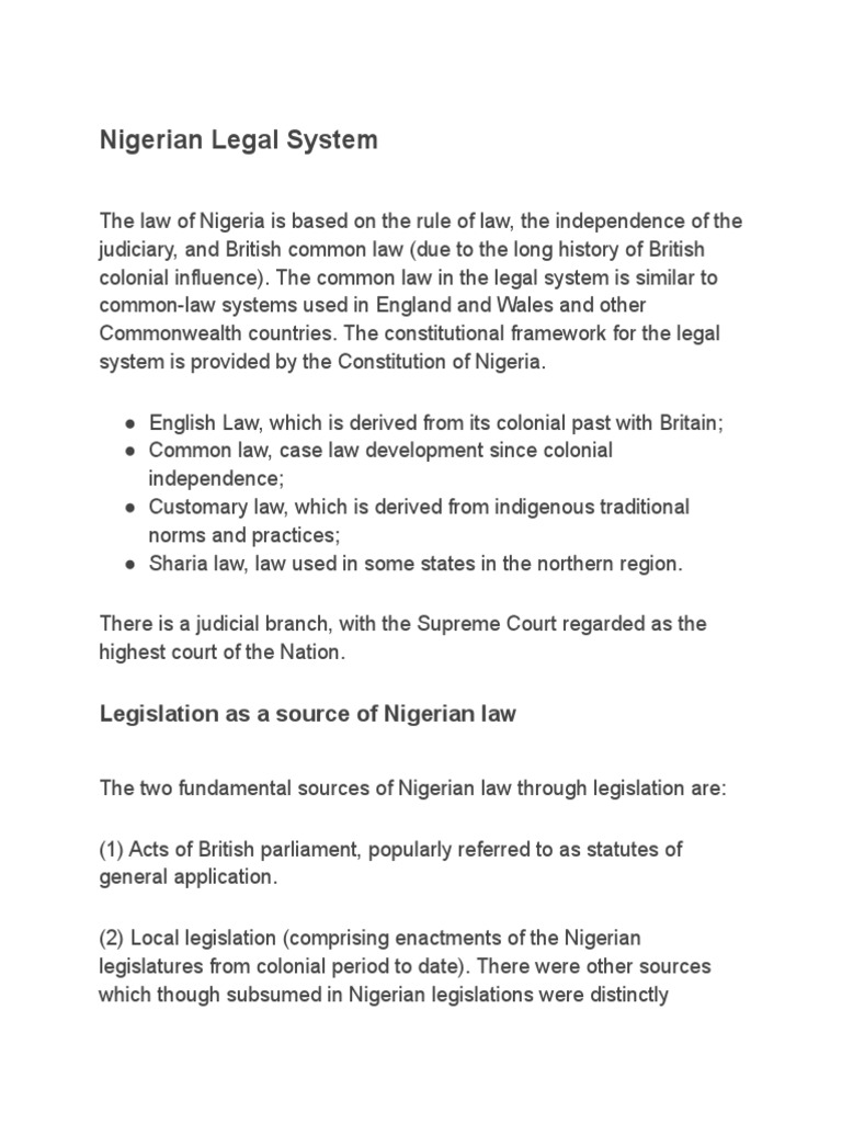 Nigeria Legal System | PDF | Supreme Courts | Jurisdiction