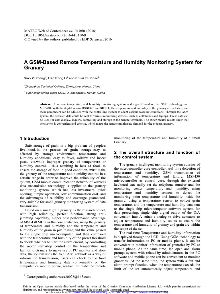 A GSM-Based Remote Temperature and Humidity Monito | PDF | Power Supply | Microcontroller