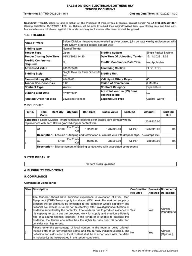 Salem Division Copper Wire Replacement Tender | PDF | Letter Of Credit ...