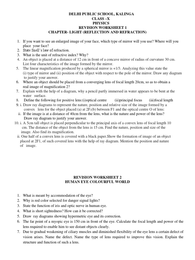 Revision Worksheet Class 10th | PDF | Electrical Resistance And ...