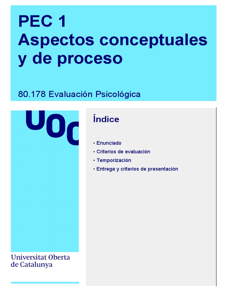 Enunciado PEC 1 IB - 80.178 - Evaluación Psicológica | PDF | Evaluación | Ciencia cognitiva