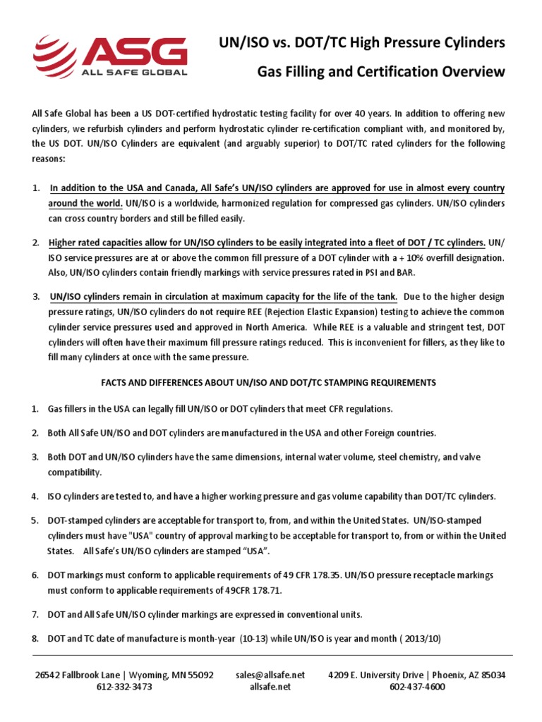 ISO Vs DOT Cylinder Summary | PDF | Gases | Mechanical Engineering