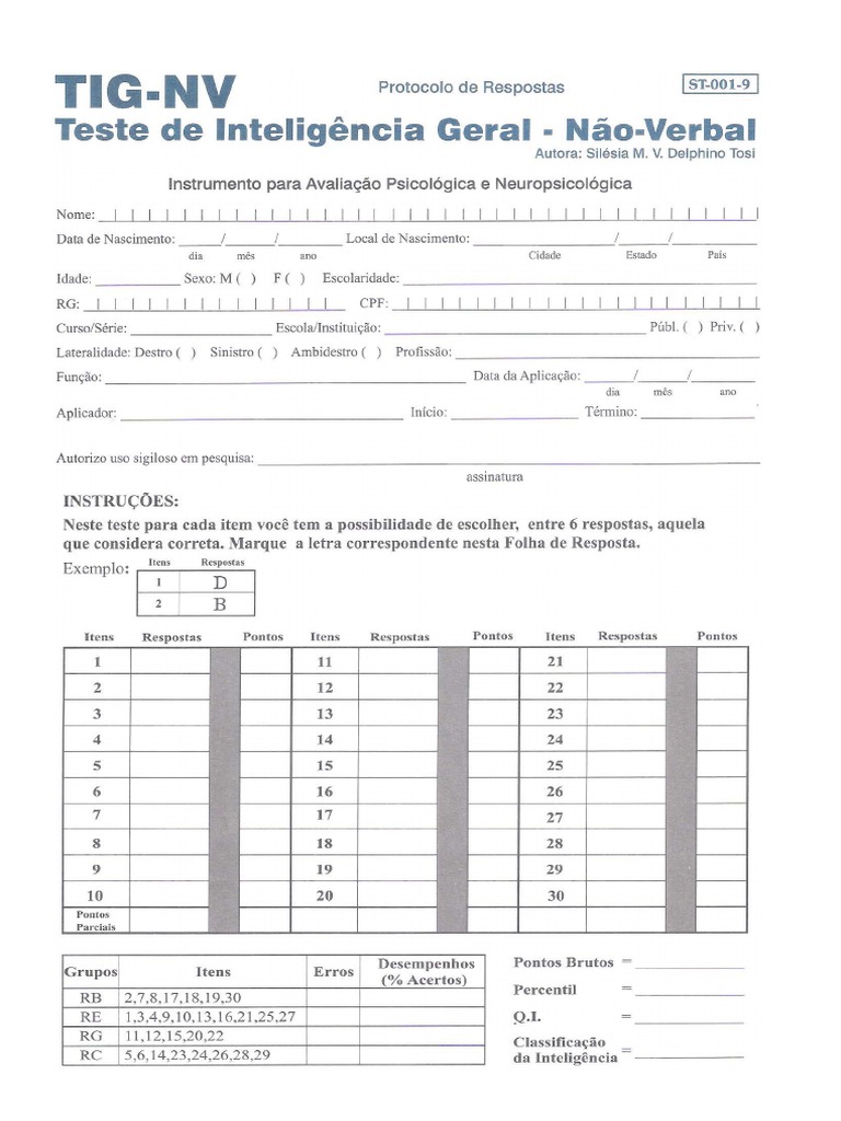 Teste Tig - Pagina de Respostas | PDF