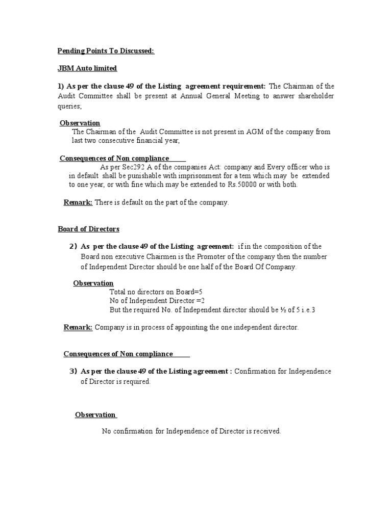 Pending Points To Be Discussed | PDF | Audit Committee | Board Of Directors