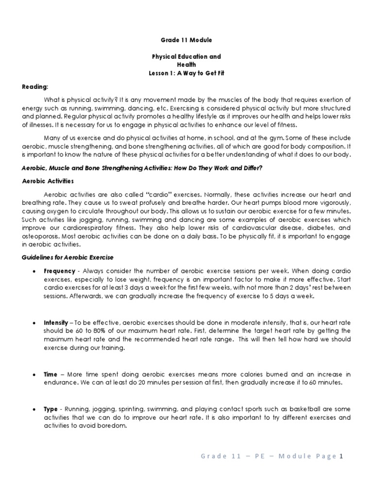 GRADE-11-PE-MODULE-1st-Quarter (1) | PDF | Aerobic Exercise | Physical ...