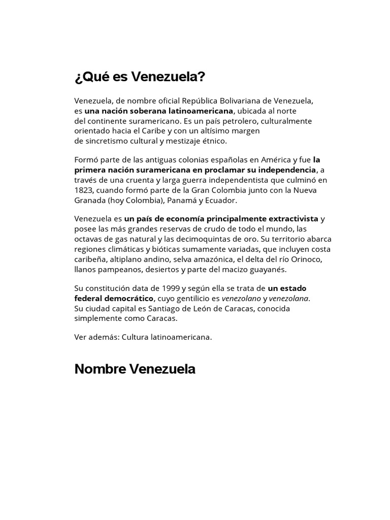 Qué Es Venezuela | PDF | Venezuela | América del Sur
