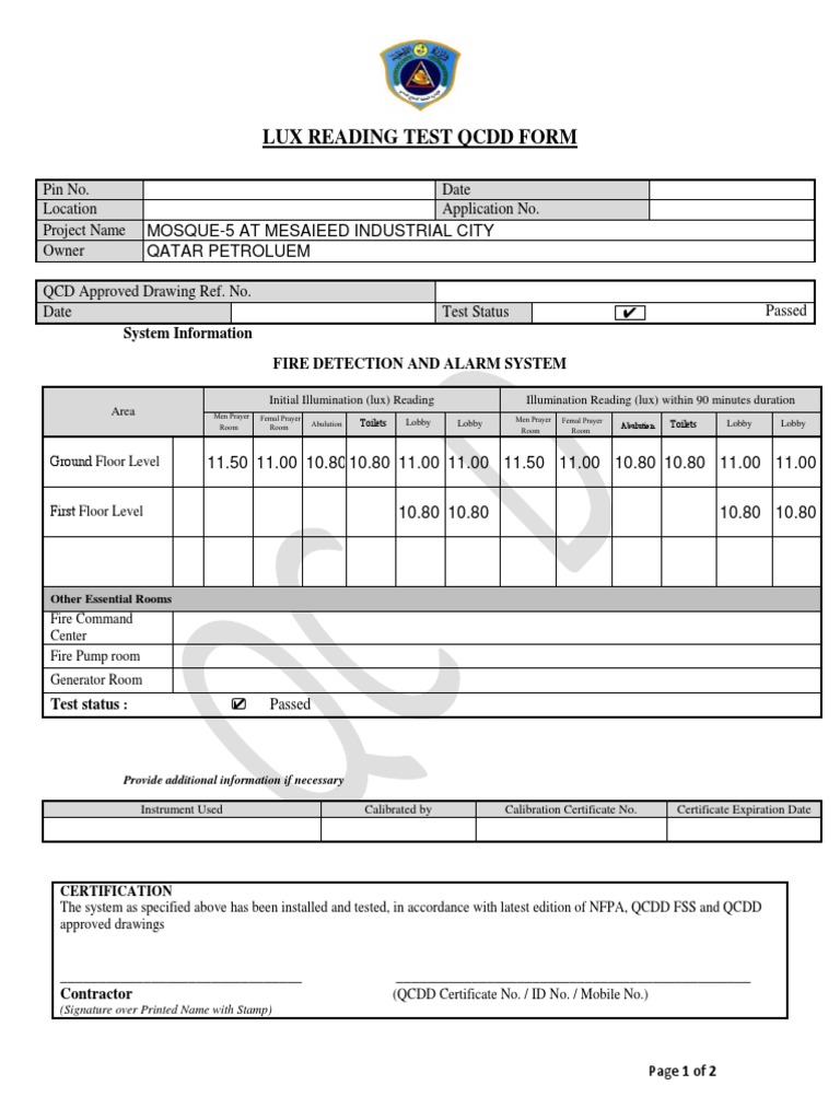 Lux+reading+test+qcdd+form - Mosque - 5 | PDF