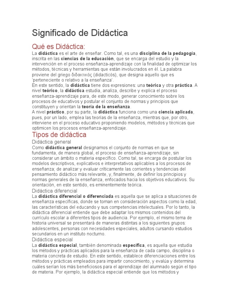 Significado de Didáctica | PDF | Método de enseñanza | Aprendizaje