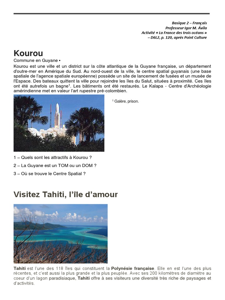 Découverte de Kourou, Tahiti et le Zouk | PDF | Tahiti | France
