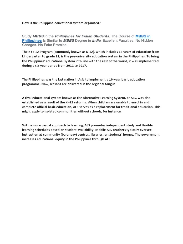 How Is The Philippine Educational System Organised | PDF