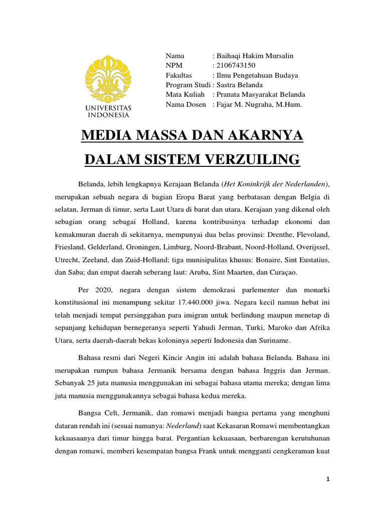 Media Massa Dan Akarnya Dalam Sistem Verzuiling | PDF