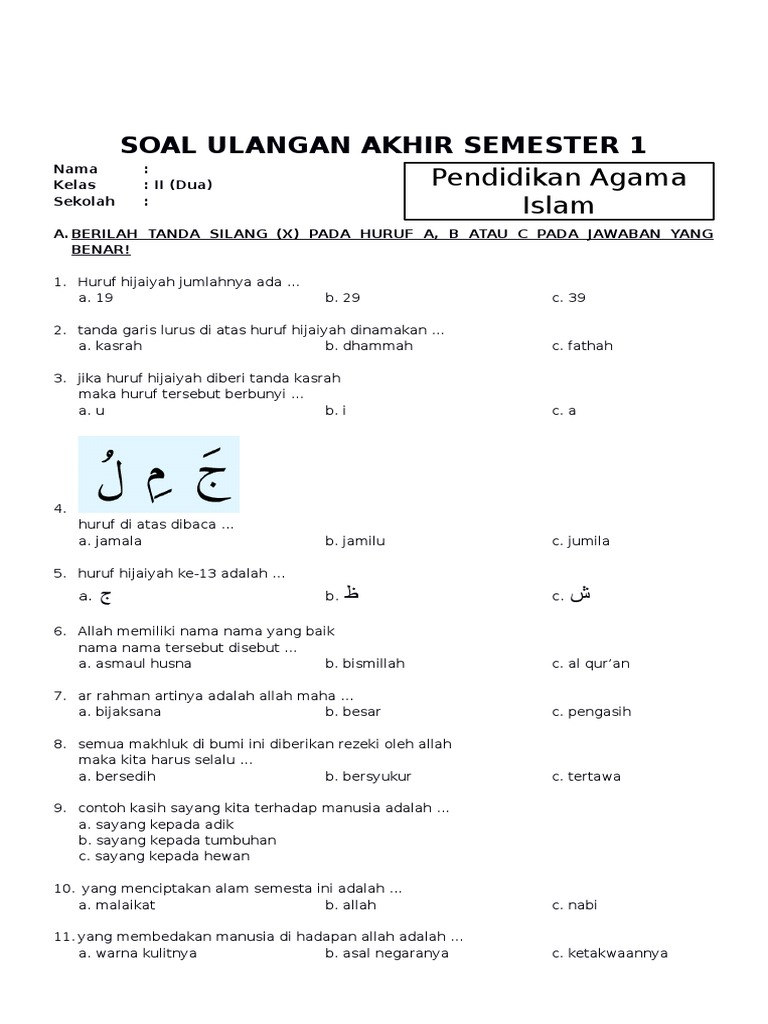 Soal UAS PAI Kelas 2 SD Semester 1 (Ganjil) Dan Kunci Jawaban | PDF