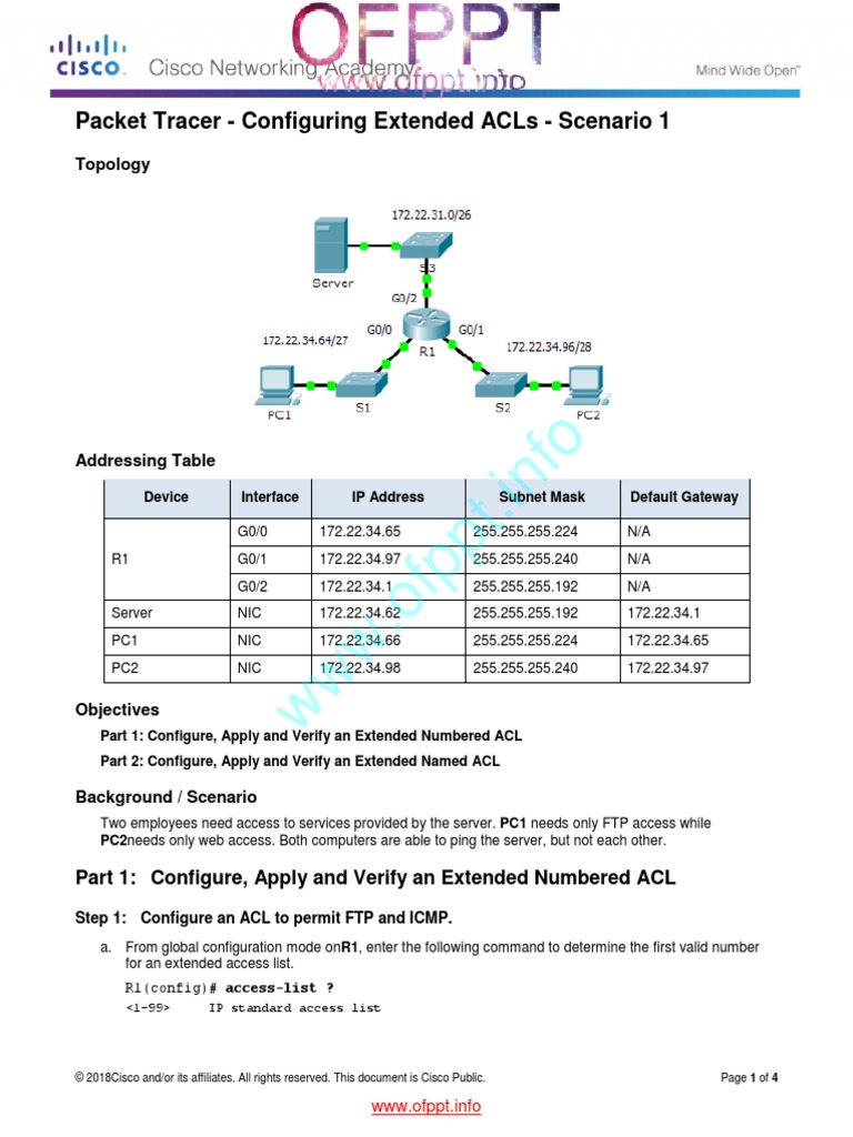 4.1.1.10 Packet Tracer Configuring Extended ACLs Scenario 1 | PDF ... 4.1.1.10 Packet Tracer Configuring Extended ACLs Scenario 1 | PDF ...