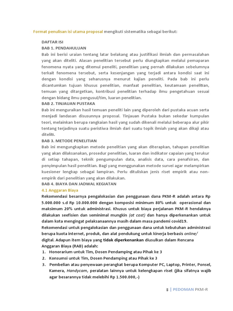 Format Penulisan Isi Utama Proposal Mengikuti Sistematika Sebagai Berikut - Rodok Penting | PDF