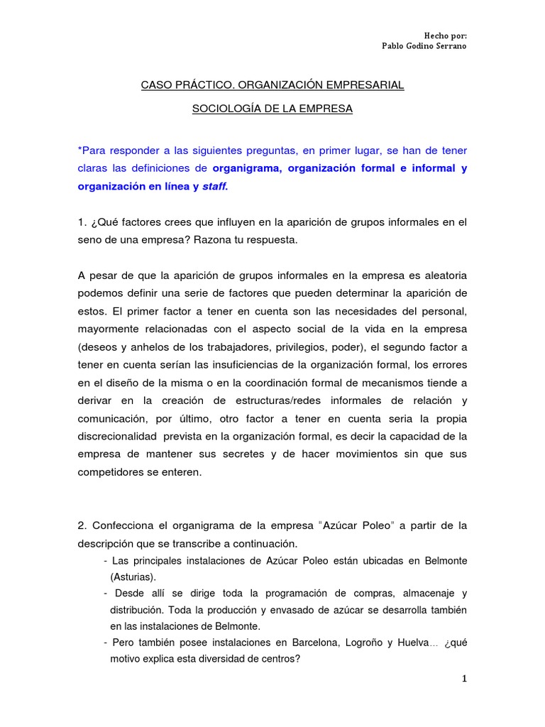 CASO PRÁCTICO. Organigrama Pablo Godino Serrano | PDF | Business | Economias