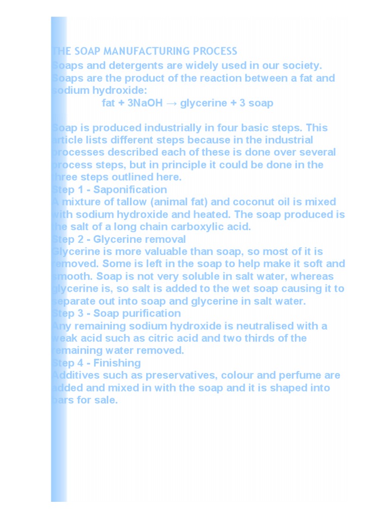 The Soap Manufacturing Process | PDF | Soap | Sodium Hydroxide