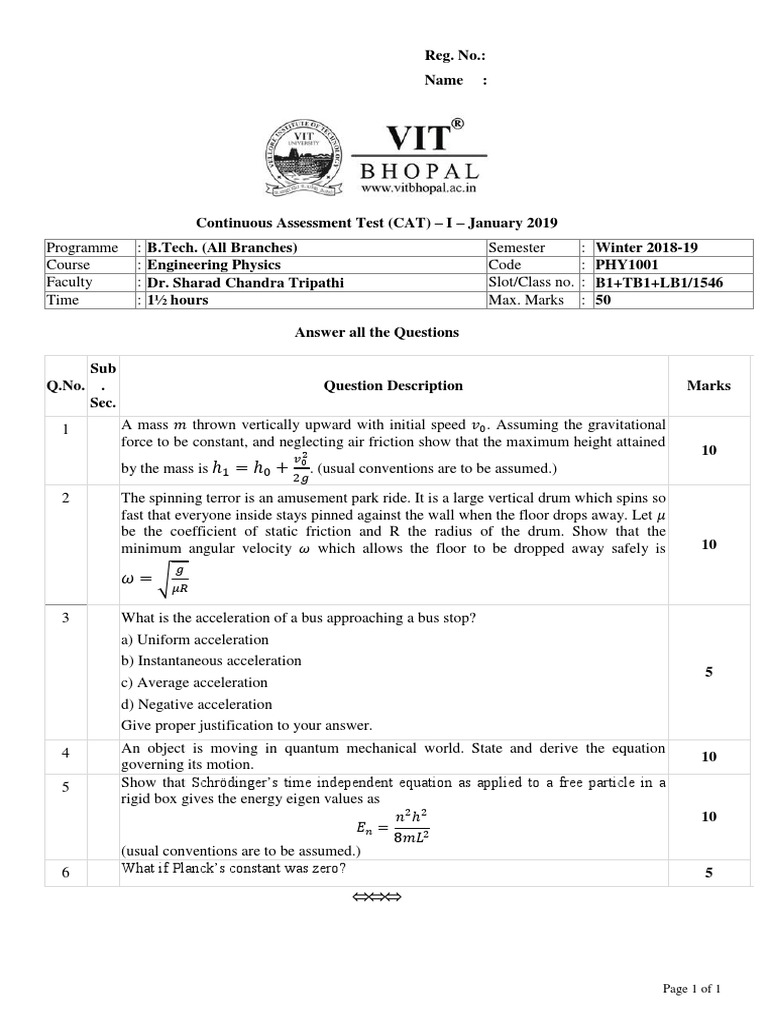PHY1001 - 1546-B1+TB1+LB1 - Engineering Physics - 100015 - DR Sharad ...