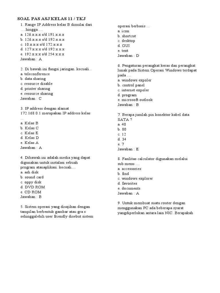 Asj Kelas 11 (TKJ) | PDF