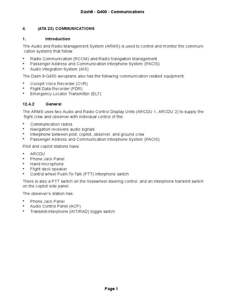 Dash 8-Q400 Communication Guide | PDF | Flight Recorder | Very High ...