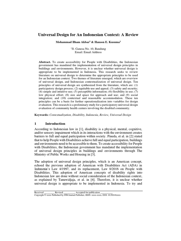 Universal Design For An Indonesian Context A Review 2 | PDF | Design | Cognitive Science