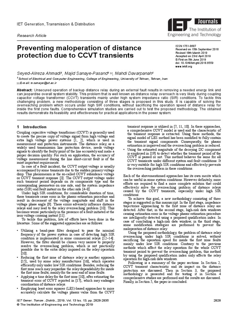 Preventing Maloperation of Distance Protection Due | PDF | Electrical ...