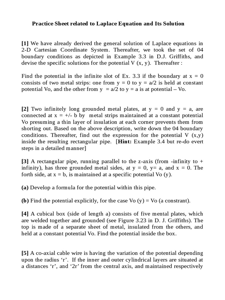 Laplace Equation Practice Sheet | PDF | Teaching Methods & Materials