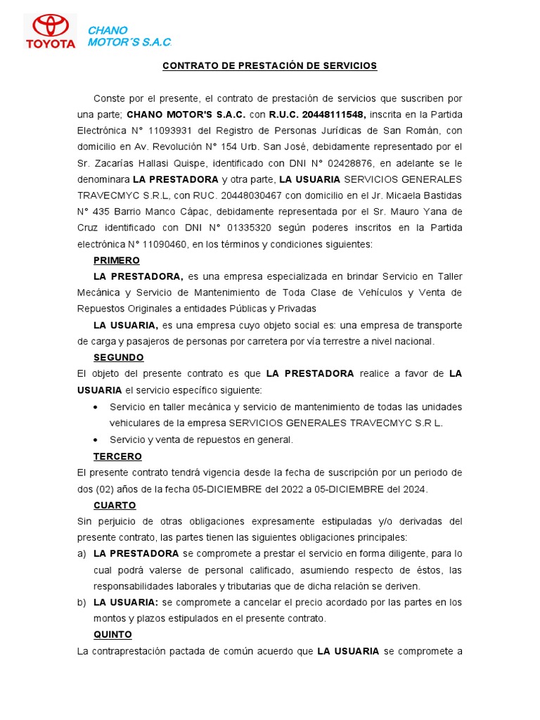 Contrato Toyota | PDF | Daños y perjuicios